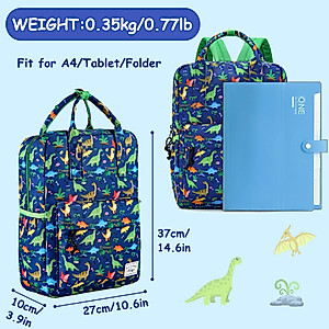 Kasqo Kids Backpack, Lightweight Water Resistant Preschool Toddler Bookbags for Little Boys and Girls with Chest Strap, Green Dinosaur