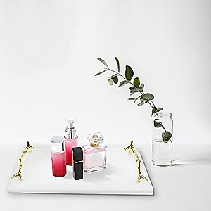 HighFree Marble Stone Decorative Tray with Gold Handles, Real Marble Tray, Handmade Jewellery Tray Catchall Tray Perfume Tray for Counter, Vanity, Dresser, Nightstand and Desk…