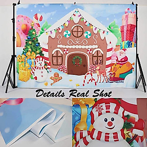 Funnytree 7x5ft Christmas Gingerbread House Backdrop for Party Winter Merry Xmas Candy Gifts Photography Background Santa Baby Shower Birthday Portrait Cake Table Decoration Banner Photo Booth