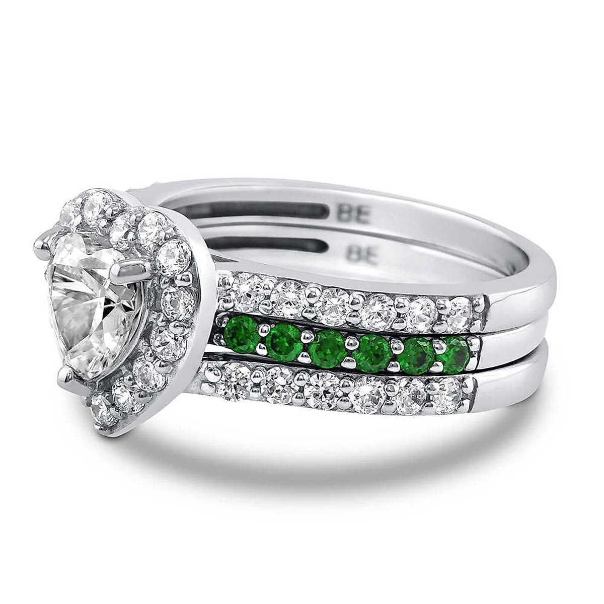 BERRICLE Sterling Silver Halo Wedding Engagement Rings Cubic Zirconia CZ Heart Insert Ring Set for Women, Rhodium Plated Size 5