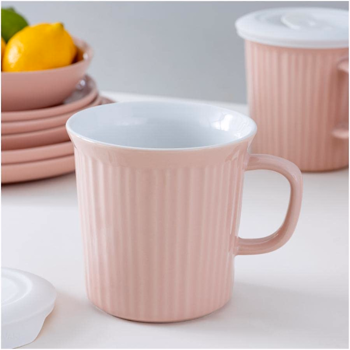 Corningware 24-oz Meal Mug with White Lid, Blush Color