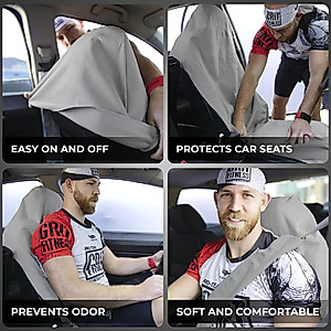 Waterproof SeatShield UltraSport Front Seat Cover and Seatbelt Cover - Gray Car Seat Towel and 20in Car Seat Belt Cover for All Vehicles - Seat Belt Cushion for Women, Men, Kids from Sweat, Food, Dirt