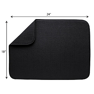 Envision Home Absorbent, Reversible Microfiber Dish Drying Mat for Kitchen,18 Inch x 24 Inch, X-Large, Black