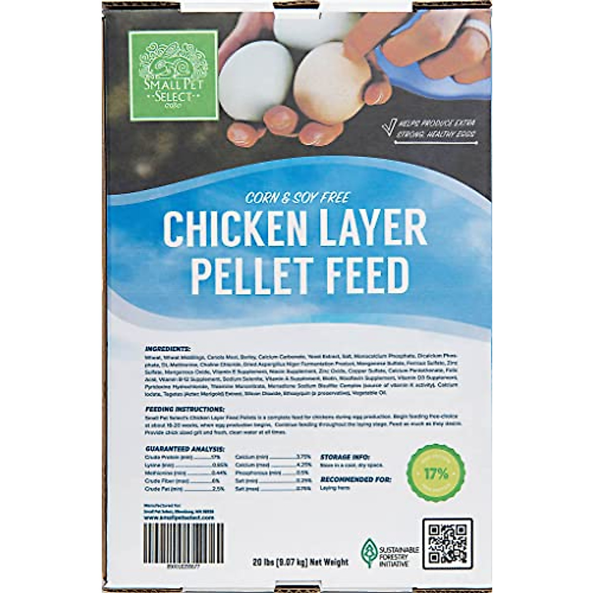 Small Pet Select - Chicken Layer Feed 17% Protein, No-Soy, No-Corn, 20lb