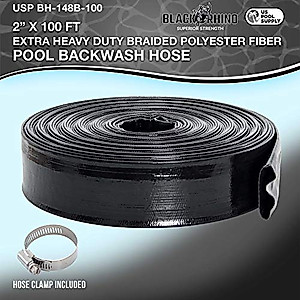U.S. Pool Supply Black Rhino 2" x 100' Pool Backwash Hose with Hose Clamp - Extra Heavy Duty Superior Strength, Thick 1.2mm (47 mils) - Weather Burst Resistant - Drain Clean Swimming Pools and Filters
