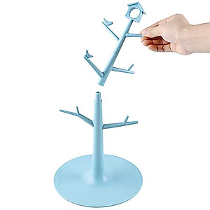 World Backyard 6 Mugs Holder Tree Cups Hanging Stand (Blue with Bird & House Sign)