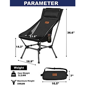 DRAXDOG Oversize Camping Chair, Minimalist Style, Carbon Steel Frame, Black, Large, Adult, Outdoor, 5.5 lbs, 330 lbs Max Weight, Foldable, Easy Setup, Practical, Comfortable, Versatile Uses