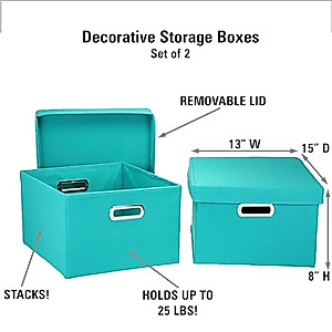 Household Essentials Fabric Storage Boxes with Lids and Handles, Aqua
