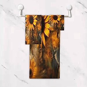 Flradish Sunflowers Towels 3 Pack Bath Towels for Bathroom Set Soft Cotton Highly Absorbent Lightweight & Quickdry Towel Set 1 Bath Towel,1 Hand Towel,1 Washclothe
