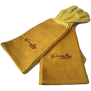 Rose Pruning Gloves for Men and Women - Thorn Proof Goatskin Leather Gardening Gloves with Gauntlet (Large, Yellow)