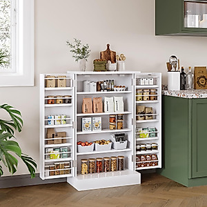 VEELOK 41" Pantry Cabinet with Doors and Adjustable Shelves, White Freestanding Kitchen Pantry Storage Cabinet for Snacks, Food Pantry Cabinet for Small Space, Pantry Closet Cupboard