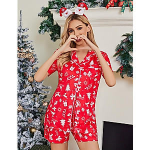 Ekouaer Pajamas Set for Women Short Sleeve Sleepwear Button Down Pjs Soft 2 Piece Lounge Sets Red Christmas Pattern S