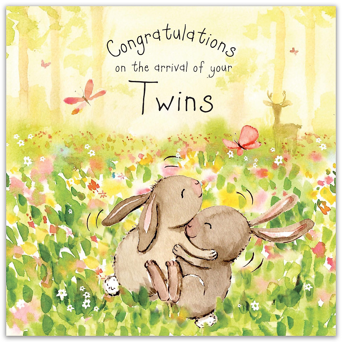 Twizler New Twins Card with Twin Bunnies - New Baby Twins Card - Card New Twins - Congratulations Baby Twins Card – New Baby Card Twins – New Twins Gift - Newborn Twins Card -Twins Baby Gifts