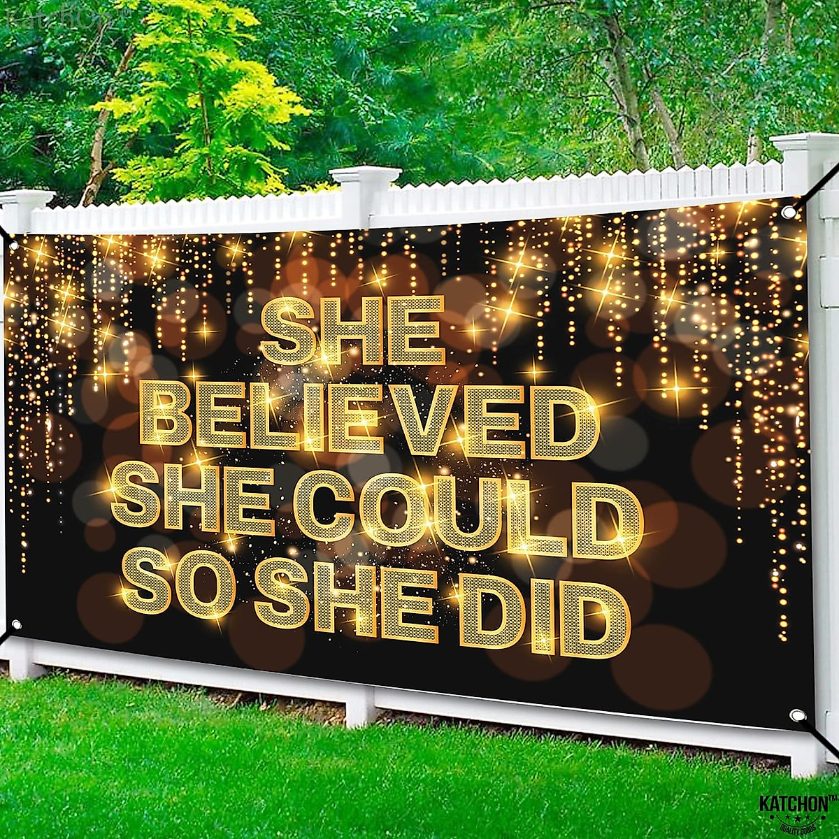 KatchOn, She Believed She Could So She Did Banner - XtraLarge 72x44 Inch | Congratulations Banner, Congratulations Decorations | 2024 Graduation Party Decorations, Graduation Decorations Class of 2024