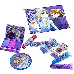 Disney Frozen - Townley Girl Super Sparkly Cosmetic Beauty Makeup Set For Girls with Clips, Press On Nail, Lip Gloss, Nail Stickers, Lip Balm, Nail Gems and Mirror For Parties, Sleepovers & Makeovers