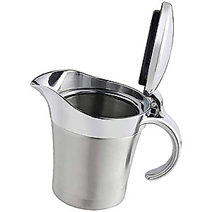 Stainless Steel Double Insulated Gravy Boat/Sauce Jug - with Hinged Lid,16Oz