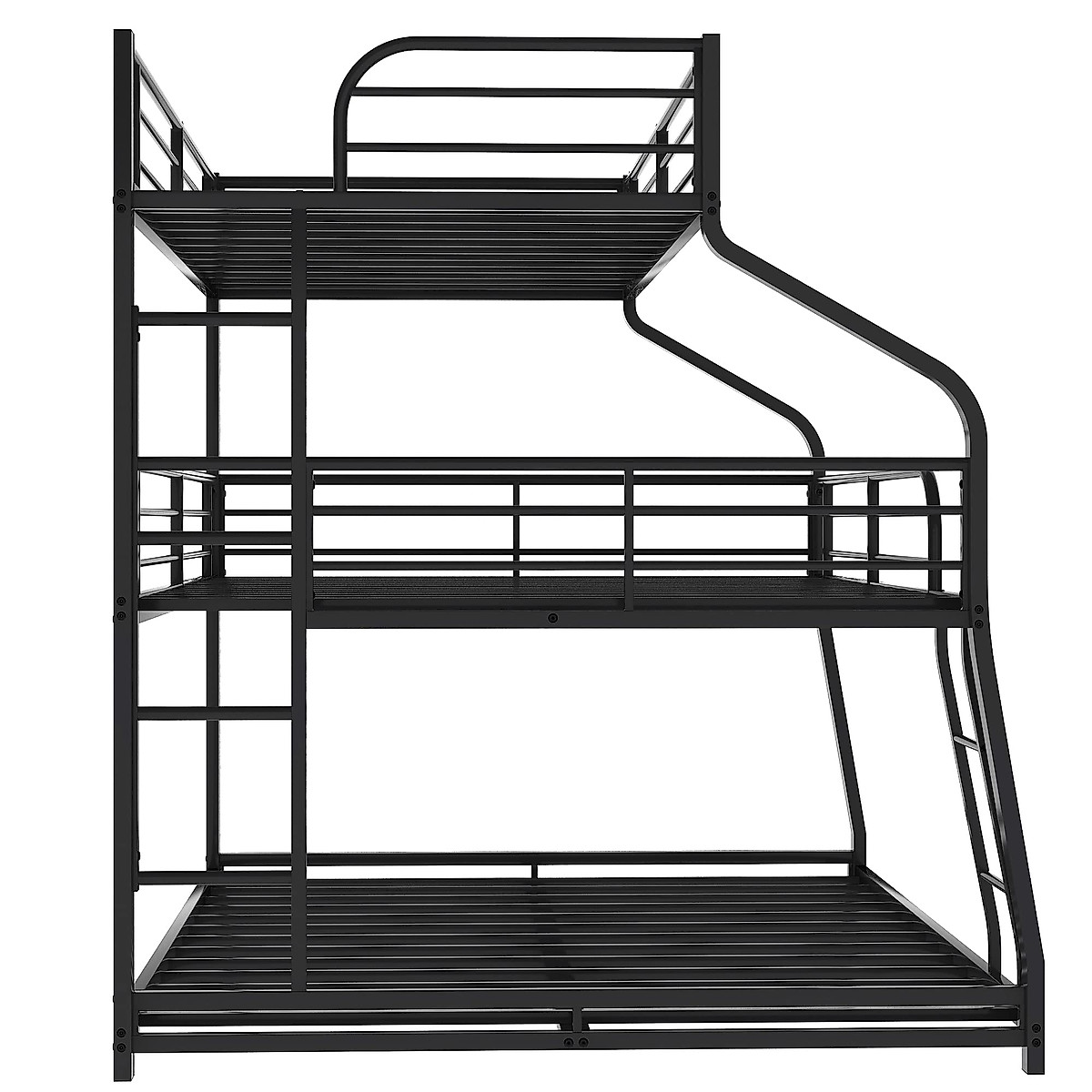 Triple Bunk Beds Twin XL/Full XL/Queen, Made of Heavy Duty Steel with Ladders and Full-Length Guardrails for Boys, Girls, Teens (Black)