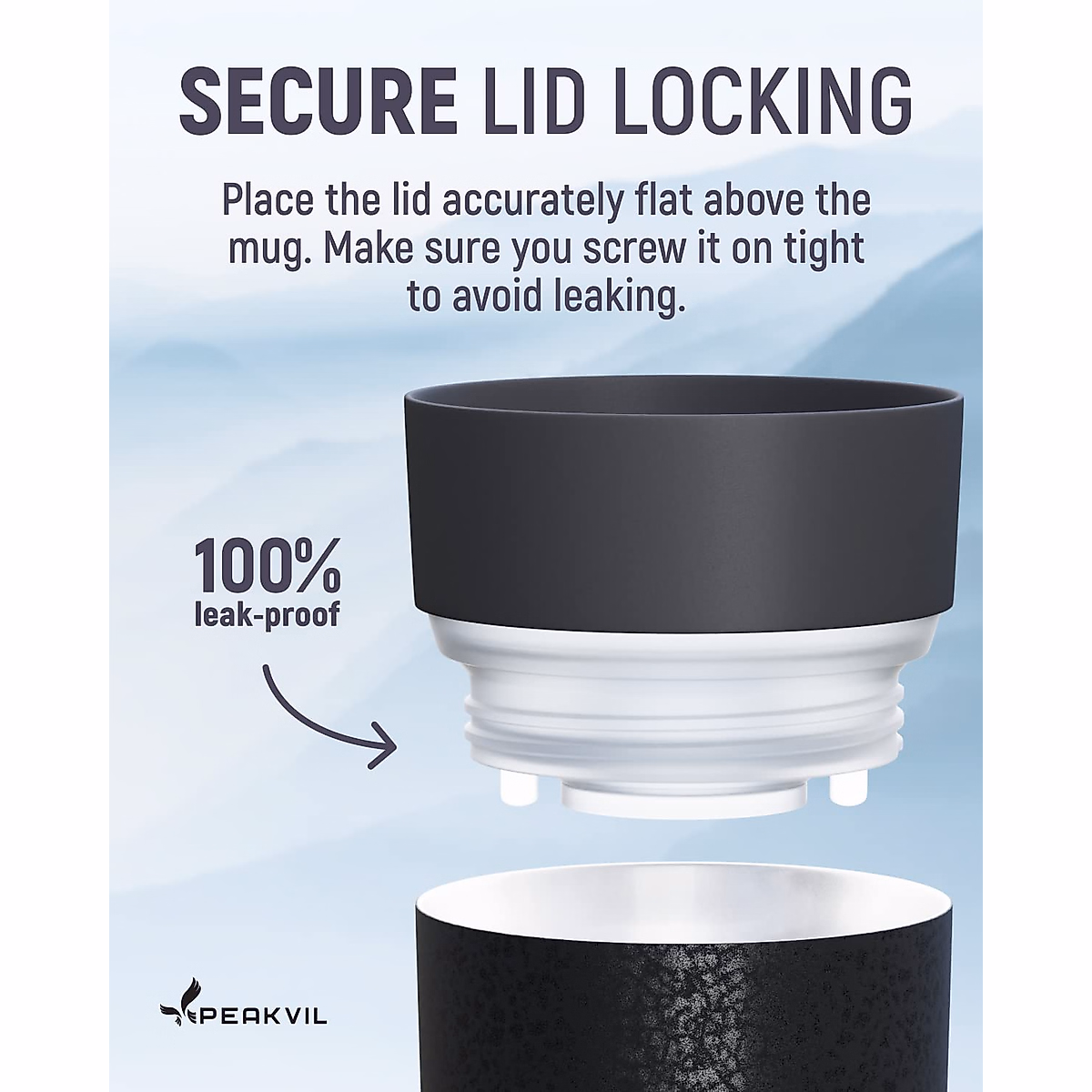 Peakvil 16 oz Insulated Thermos Travel Coffee Mug with Push Button Lid - Leakproof Reusable 304 Stainless Steel Tumbler Cup for Keep Hot/Ice