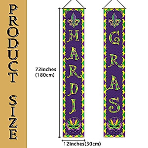 Linen Mardi Gras Porch Banner Carnival Party Decorations Purple Yellow Green Diamond Lattice Front Door Sign Wall Hanging Decorations and Supplies for Home Office
