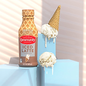 Community Coffee Vanilla Waffle Cone Iced Latte Ready To Drink, 13.7 Ounce Bottle (Pack of 12)