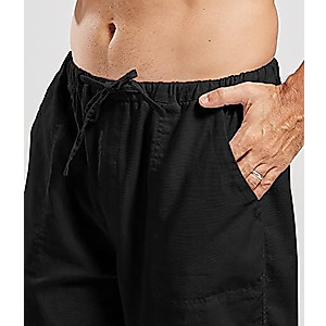 utcoco Qiuse Men's Casual Loose Fit Straight-Legs Stretchy Waist Beach Pants (X-Large, Black)