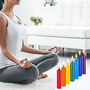 Mega Candles 7 pcs Unscented Chakra Bell Top Pillar Candle, Hand Poured Premium Wax Candles 1.5 Inch x 6.75 Inch, Cotton Wick, Promotes Positive Energy, Aids Meditation & Relaxation