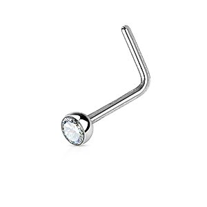 4 Pc Surgical Steel L Bend Nose Stud Ring with 2.5mm Clear CZ Set Half Ball End - 18G