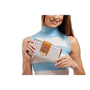 DA Women's RFID Blocking designer Leather Wallet Large Phone Holder Clutch Travel Purse Wristlet wallets for women (Tan & Beige)