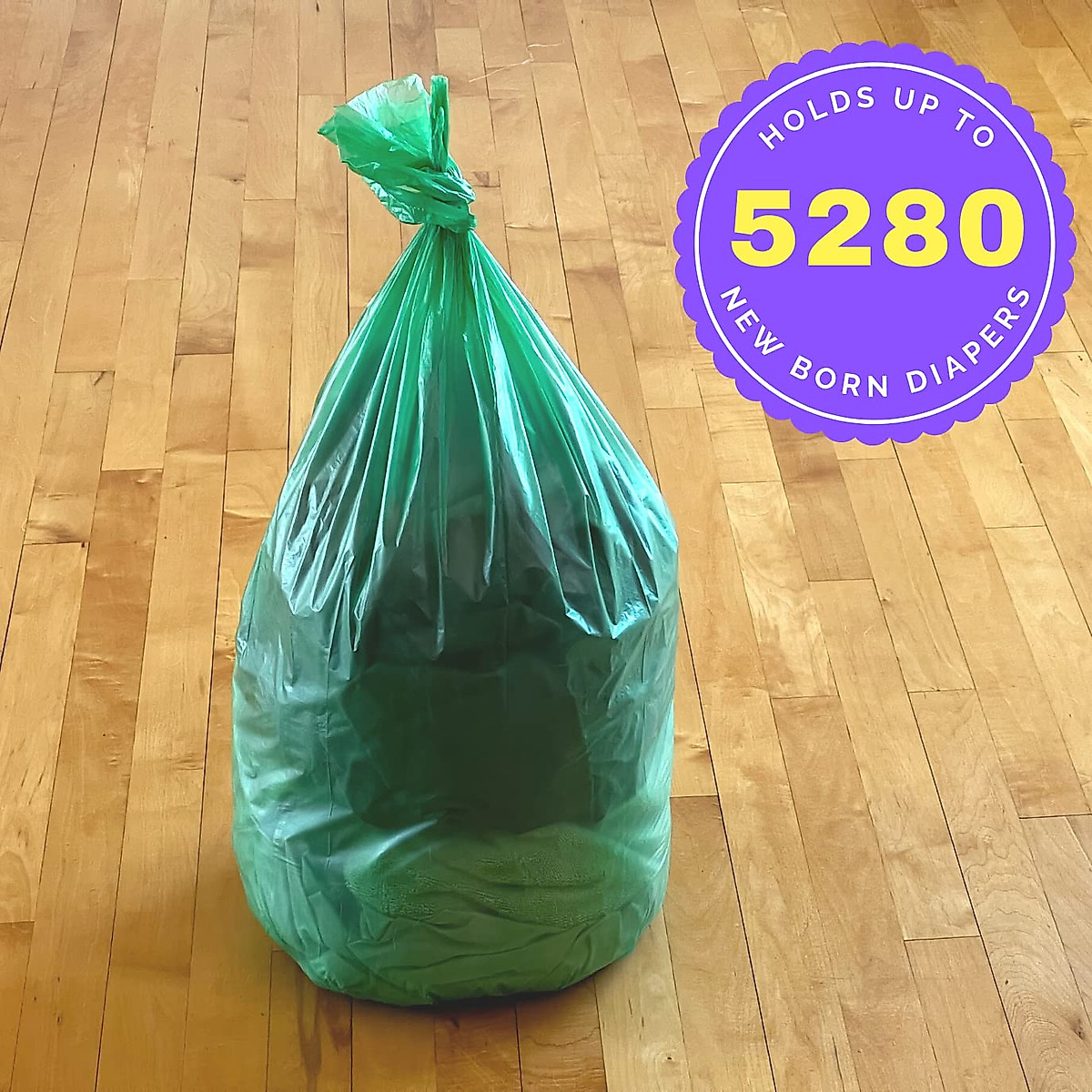 Disposable Diaper Pail Refill Plastic Bag (120 count) Compatible with Ubbi Diaper Bag Pail 13 Gallon Capacity Green Eco-friendly Diaper Pail Bag (120 ct., Lavender Scented)