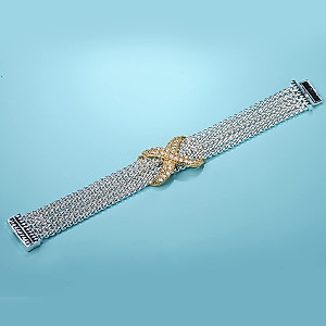 UNY JEWEL Jewelry X Bar 5 Strand Box Chain Magnetic Clasp Wide Bracelet Designer Inspired Christmas Day Gifts (Two Tone 6.50 Inch)