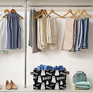 Halloween Boo Ghosts Storage Basket Collapsible Storage Bins Cubes Box Toy Chest Fabric Clothes Hamper Gift Baskets for Shelves Nursery Shoes Home Office with Leather Handles