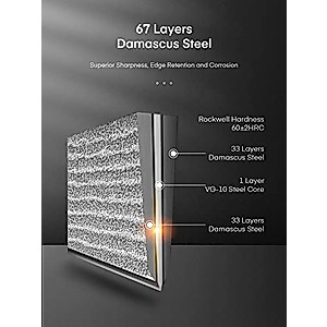 Knipan Knife Set with Block, Damascus Steel Kitchen Knives 7 Piece, Ultra Sharp AUS-10 Japanese Steel Knife Block Sets with Full Tang Handle, Black