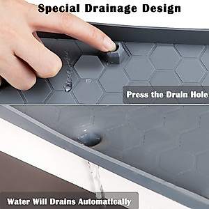 Under Sink Mat Waterproof, Under Sink Liner with Drain Hole, Kitchen Bathroom Silicone Cabinet Liner Hold up to 3.3 Gallons Liquid (Grey), Gray, 34 inches * 22 inches * 1 inches