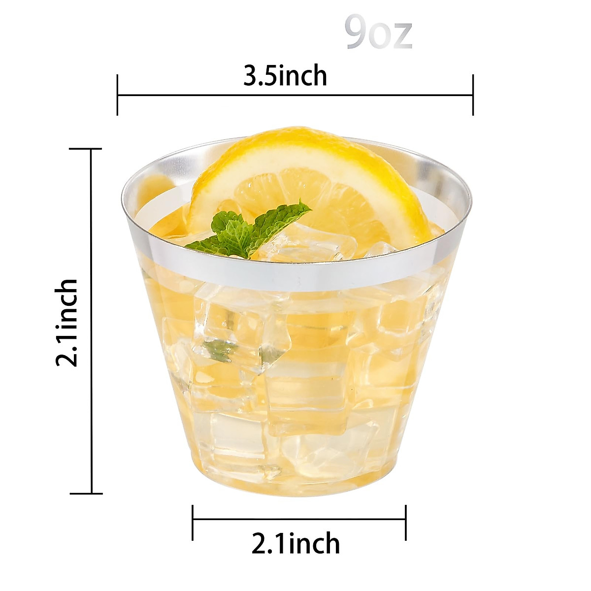 Nervure 240 PCS Silver Plastic Cups - 9Oz Silver Rimmed Plastic Cups - Heavy Duty Plastic Cups with Silver Rim Perfect for Weddings, Receptions & Parties
