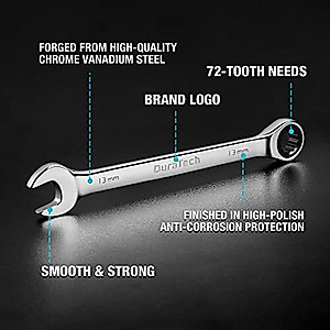 DURATECH Ratcheting Wrench Set, Combination Wrench Set, Metric, 10-piece, 6-18mm, CR-V Steel, with Pouch