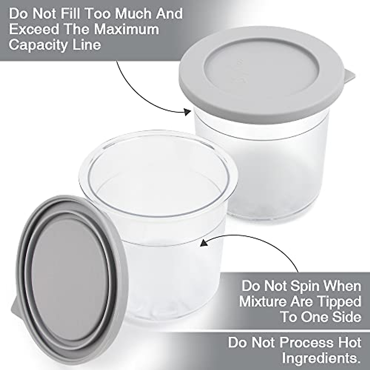 ARCOOLOR Pint Containers with Silicone Lids 4 Pack Replacement for Ninja Creami, Compatible with NC299AMZ & NC300s Series Ice Cream Maker with E-Cookbook, Airtight & Dishwasher Safe (Mint, Grey)