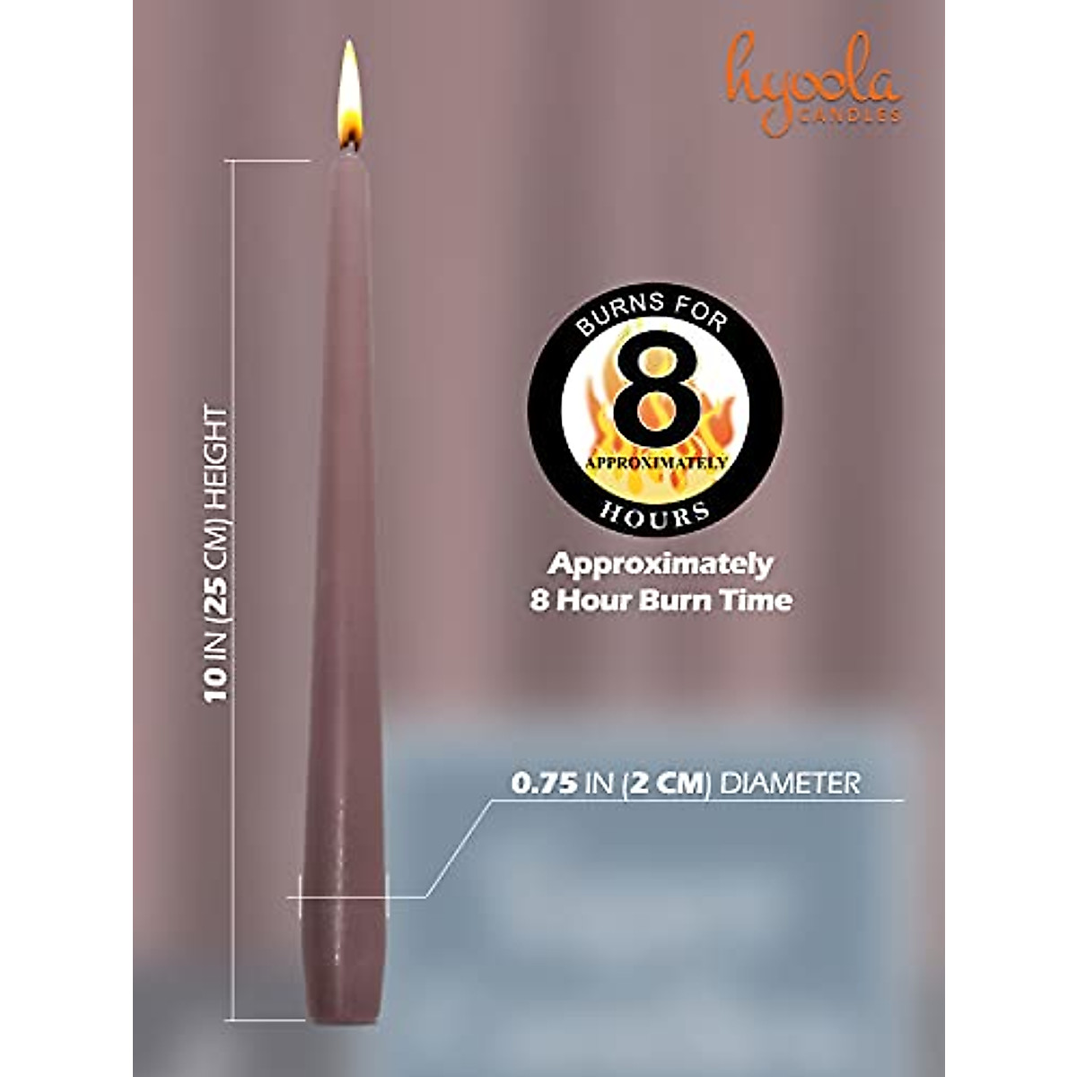 Hyoola Tall Taper Candles - 10 Inch Mauve Pink Unscented Dripless Taper Candles - 8 Hour Burn Time - 12 Pack