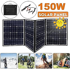 CAJUCA 150W Portable Solar Panel, 18V Foldable High Power Solar Charger, Photovoltaic Power Panel for Outdoor Camping RV Off Grid System
