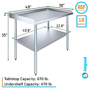 AmGood Commercial Work Table with Backsplash and Sidesplashes | Height: 35" | Stainless Steel Prep Table for Kitchen, Restaurant, Garage, Laundry | NSF (48" Long x 30" Deep)