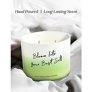 Green Apple Peach Blossom Candle | Natural Soy 3-Wick Scented Candle Large 15.8 oz | Apple Scented Candle | Bloom Into Your Best Self Holiday Candle Gifts, Aromatherapy Relaxing Candle for Women & Men