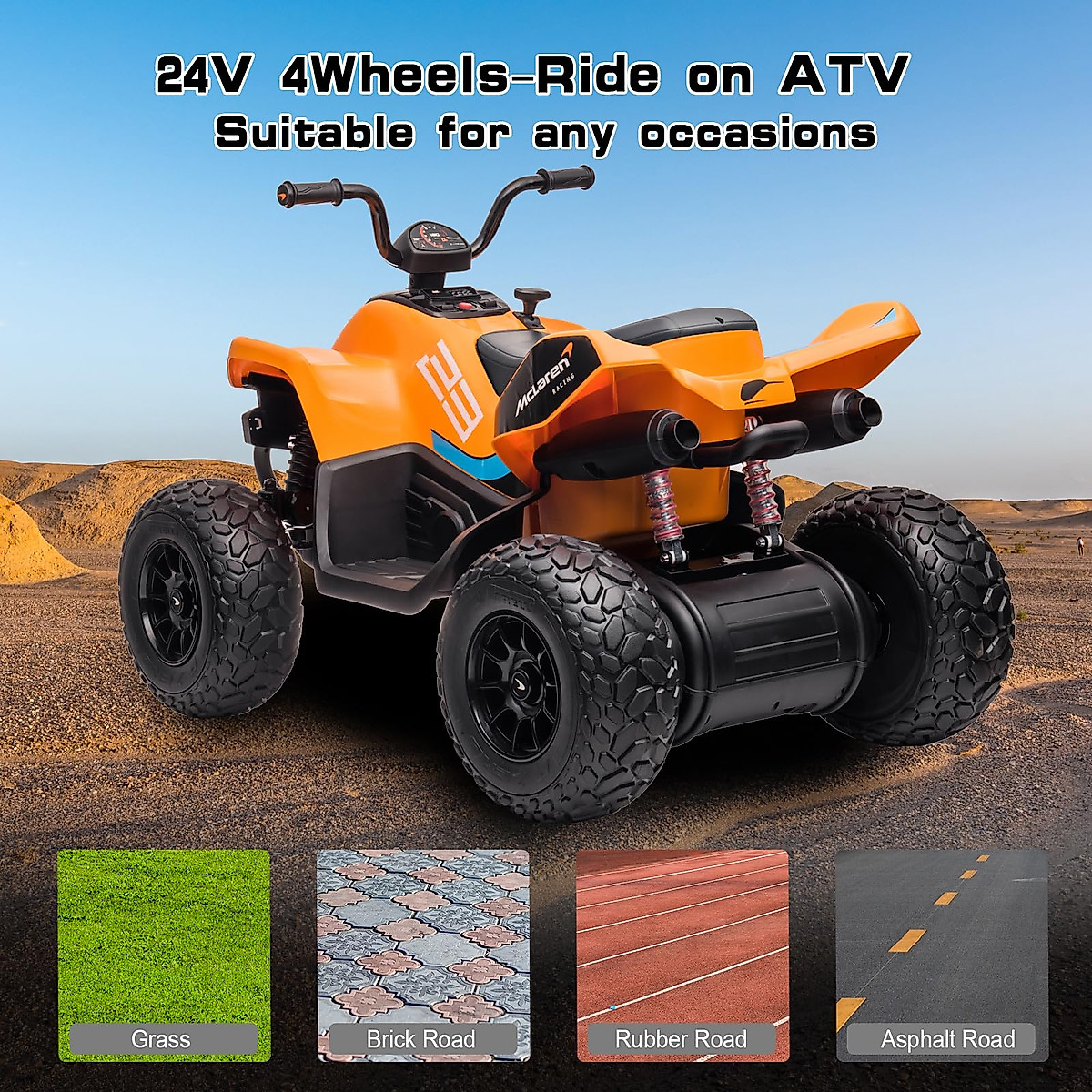 Luibas 2023 24V Ride on Car, Kids 4 Wheeler Battery Powered Electric ATV, 24V Ride on Toy for Big Kids, 4 Wheeler Quad Toy Car for Boys & Girls, Kids Electric Vehicle with Music, LED Lights, Yellow