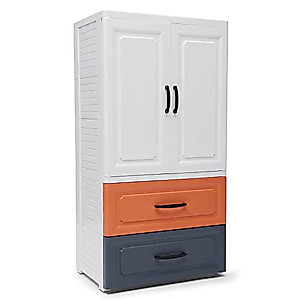 Plastic Drawers Dresser Rolling Plastic Storage Dresser Storage Cabinet on Wheels with 2 Large Drawers and Top 1 Large Cabinet (22.4"L x 15.7"D x 43.3"H）