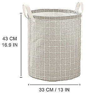 COTTNY Laundry Basket Cotton Collapsible Organizer Basket, 3pcs Waterproof Round Storage Bin with Handles, 12.9"x12.9"x16.9" Storage Baskets for Home, Office, Toy Household Organizer, Grey+White+Pink