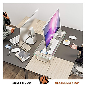 Clear Computer Monitor Riser with Height Adjustable Multi Media Desktop Stand for Flat Screen LCD LED TV, Laptop/Notebook/Xbox One,HD01T-001