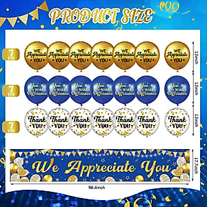 Gemscream Light up We Appreciate You Banner Decorations Thank You for All You Do Backdrop Banner Yard Sign with 21 Pcs Balloons Employee Staff Appreciation Gifts Teacher Party Supplies(Blue Gold)