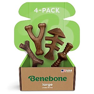 Benebone Large 4-Pack Dog Chew Toys for Aggressive Chewers, Made in USA, 90lbs and Under