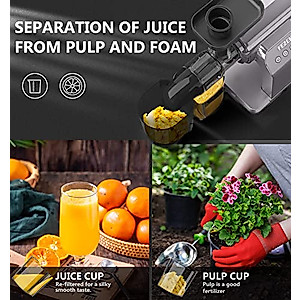 Juicer Machines, Fezen Slow Masticating Juicer Extractor, Cold Press Juicer with Two Speed Modes, Quiet Motor/Reverse Function, Higher Juice Yield Slow Juicer for Vegetables & Fruits, Easy to Clean