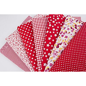 7Pcs 20" x 20" Cotton Fabric DIY Making Supplies Quilting Patchwork Fabric Fat Quarter Bundles DIY for Quilting Patchwork Cushions (Red, 20" x 20")