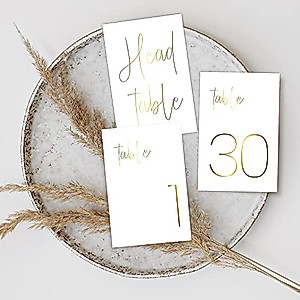 Gorgeous Gold Wedding Table Numbers - Modern Double Sided Lettering with Head Table Card - 4 x 6 inches and Numbered 1-30 - Perfect for Weddings and Events