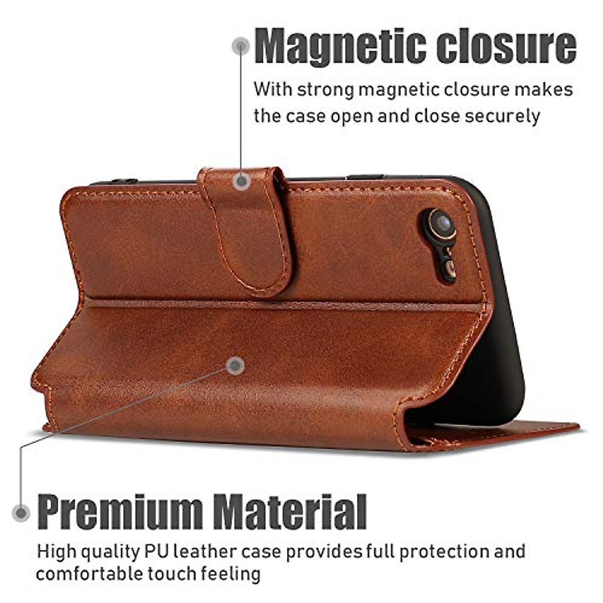 QLTYPRI Case for iPhone SE 2022 5G/iPhone SE 2020/iPhone 8/iPhone 7, Premium PU Leather Simple Wallet Case with Card Slots Kickstand Magnetic Closure Shockproof Flip Cover for iPhone 7/8/SE2/SE3-Brown